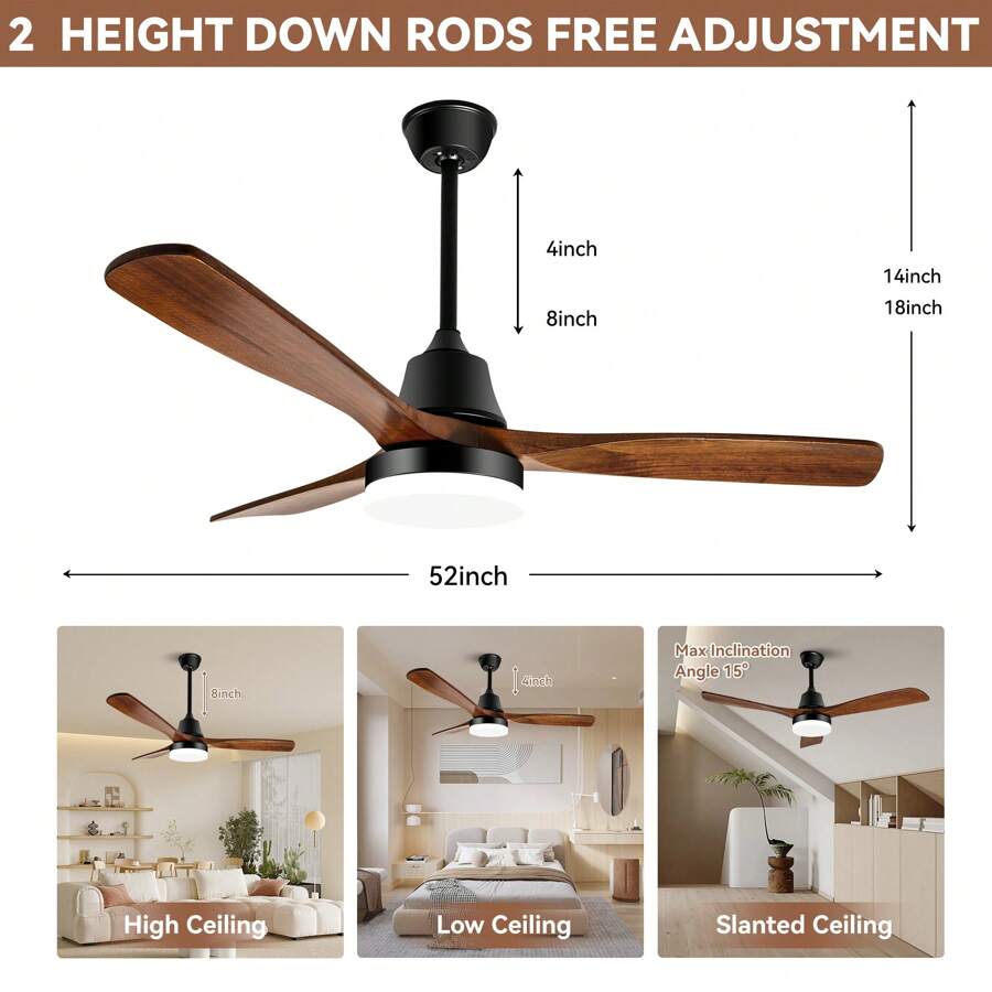 Ceiling Fans With Lights - 52 Inch Black Ceiling Fan With Remote ...