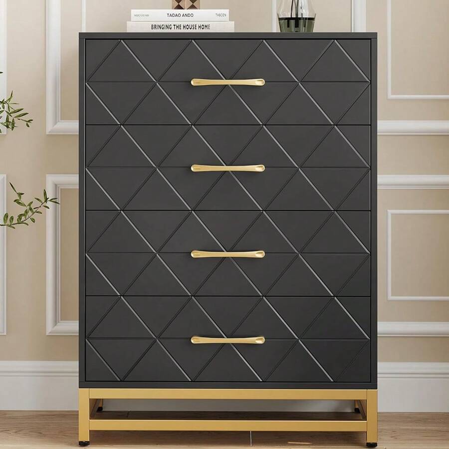 4-Drawer Wood Dresser With Fabric Storage And Sturdy Steel Frame ...