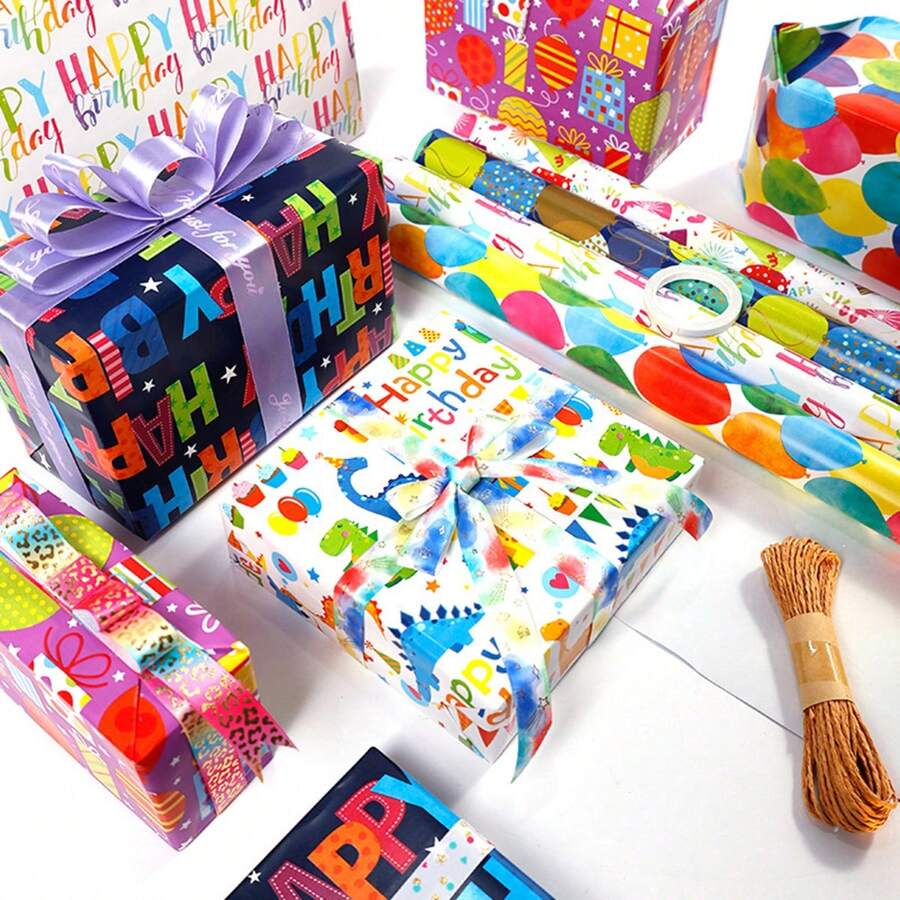 1pc-17*118in Happy Birthday Cartoon Wrapping Paper Roll For Birthday ...
