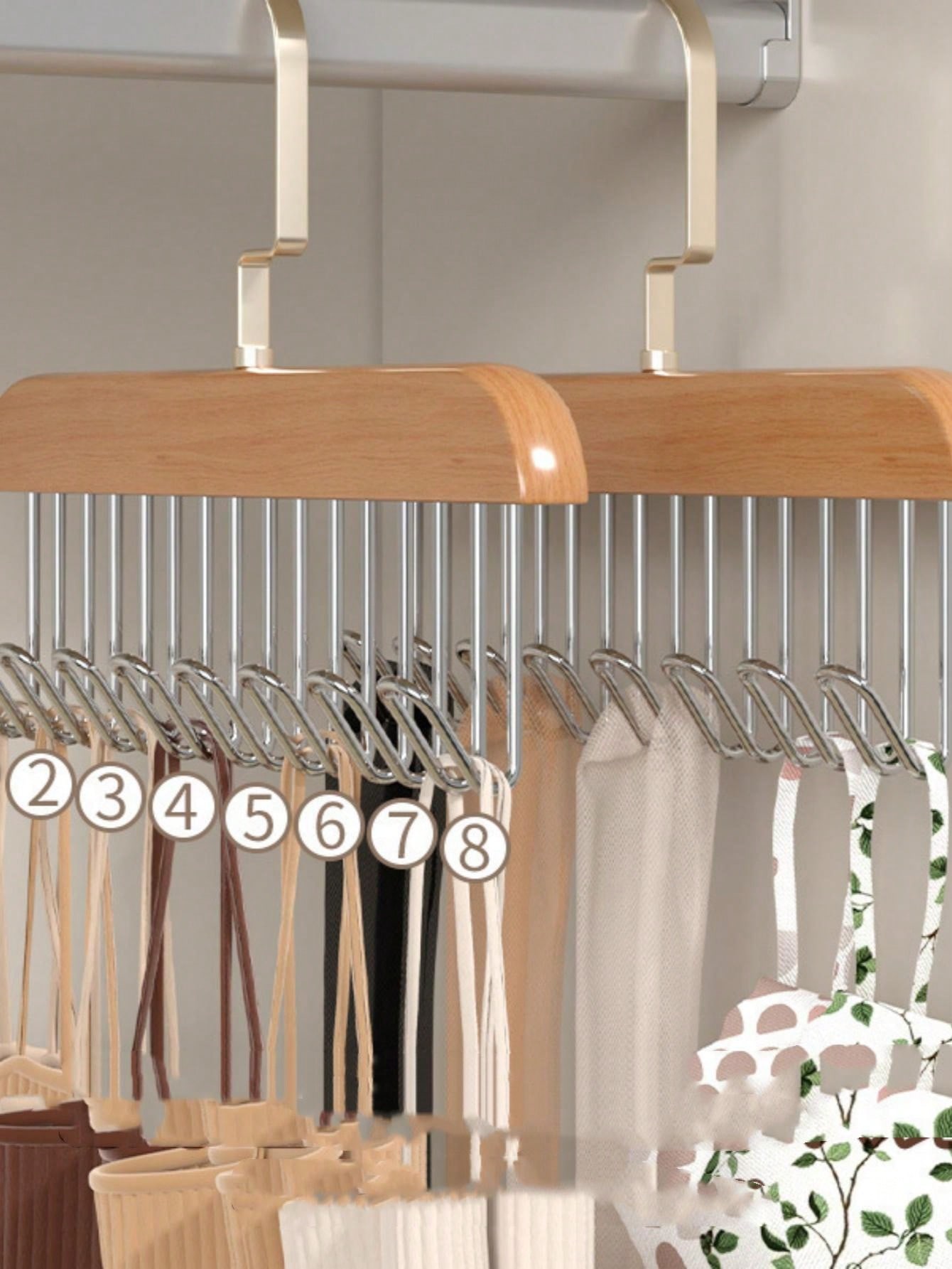 1pc Wooden Multi-Hook Clothes Hanger With 8 Hooks For Innerwear ...