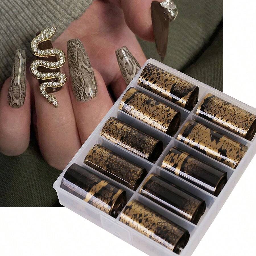 ART LALIC 10 Rolls Snake Skin Print Nail Foils, Transfer Stickers ...