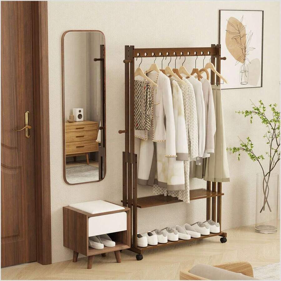 Free-Standing Clothes Rail Adjustable GarmENTt Rack Rolling Hanging ...
