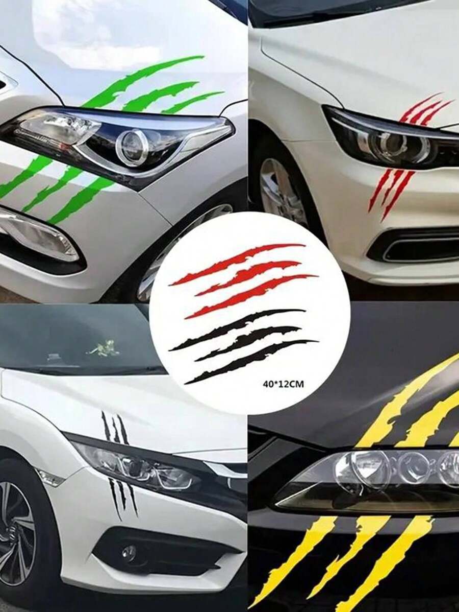 1pc Black Car Claw Sticker For Headlight Decoration, Engine Hood ...