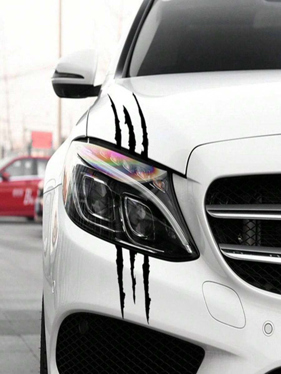 1pc Black Car Claw Sticker For Headlight Decoration, Engine Hood ...