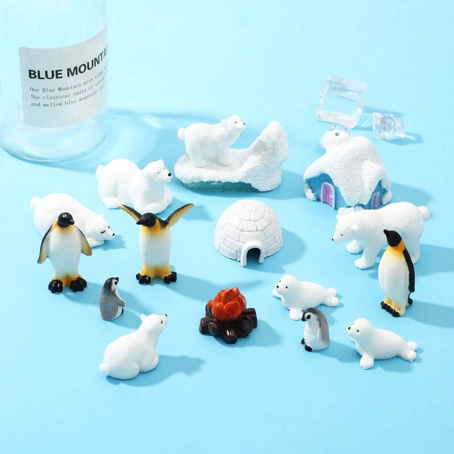 16 Pieces Mini Arctic Animals Toys Set Polar Animal Figurines Plastic Polar Bear Arctic Penguin ...