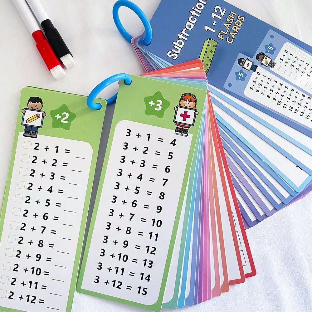Kids Learning 1-12 Addition & Subtraction Flash Cards With Dry Erase ...
