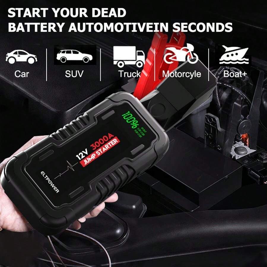 12V 3000A High Power Jump Starter Power Bank With Flashlight Portable ...
