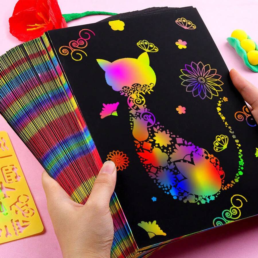 Scratch Art Paper For Kids, 8k/4k Kindergarten Colorful Scratch Wax Art A4 Size For Elementary ...