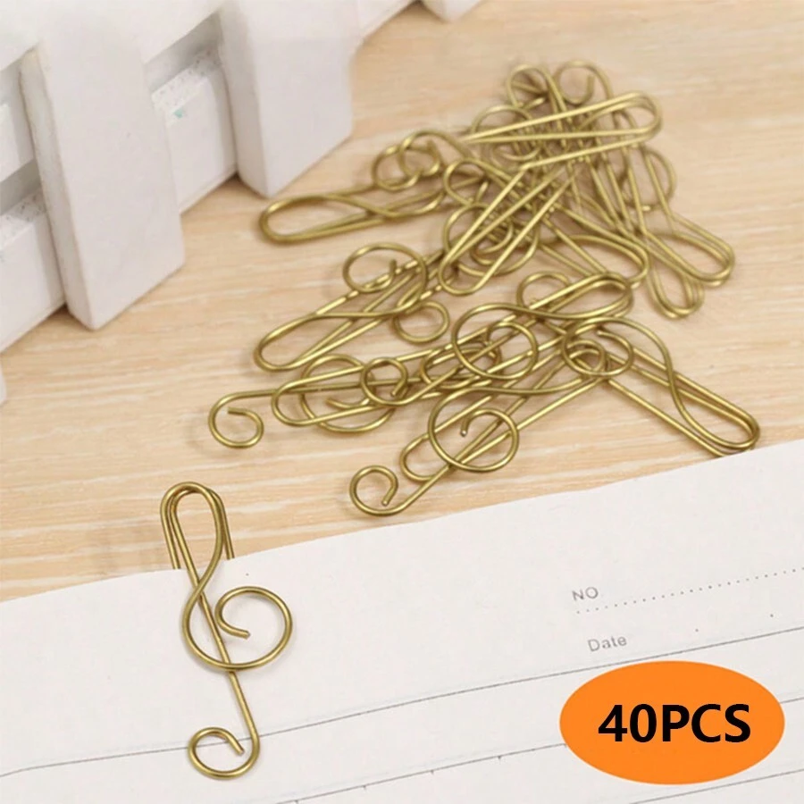 40pcs Gold Music Note Shaped Paperclips Set With Colorful Plastic ...