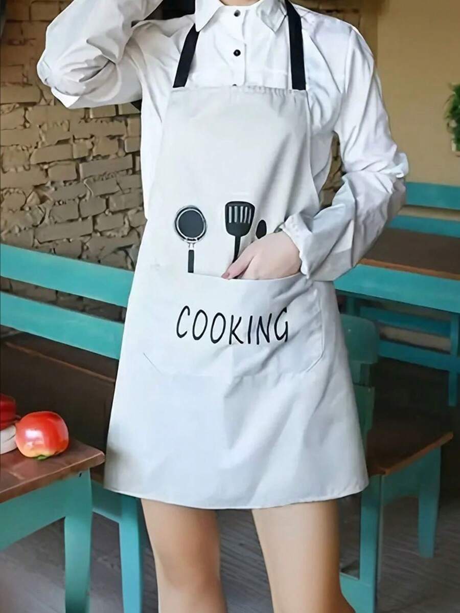 1pc Waterproof And Oil-Proof Apron With Pockets - Hand Wipeable Apron ...