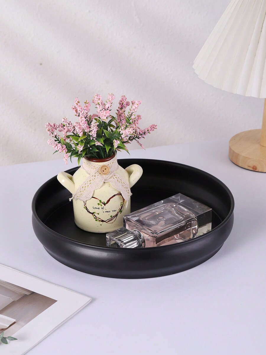 One Black Round Curled Edge Iron Metal Tray, Luxury Iron Curled Edge ...
