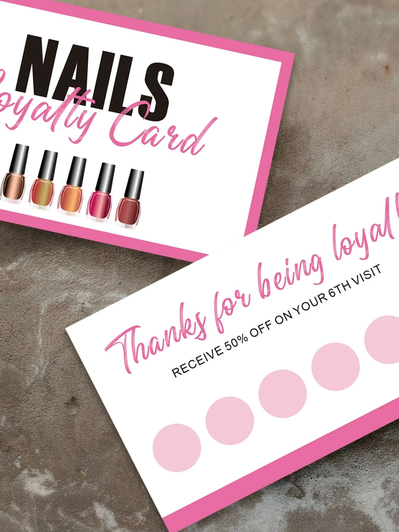 50pcs Pink Nail Salon Loyalty Card , Nail Business Cards, Water Proof ...