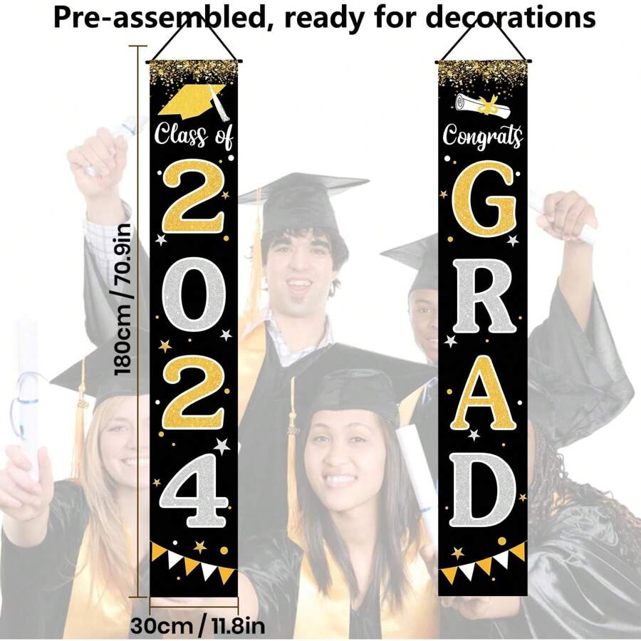 2pcs Graduation Decorations 2024 GRAD Banner Porch Door Sign Welcome ...