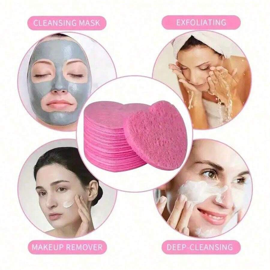 10pcs Heart Shape Compressed Face Wash Puff Facial Cleansing Sponge ...