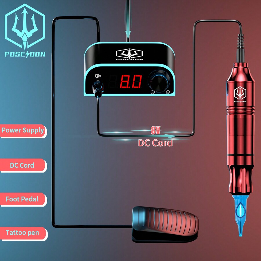 Tattoo Kit POSEIDON Rotary Tattoo Pen Kit For Beginners Tattoo Machine ...