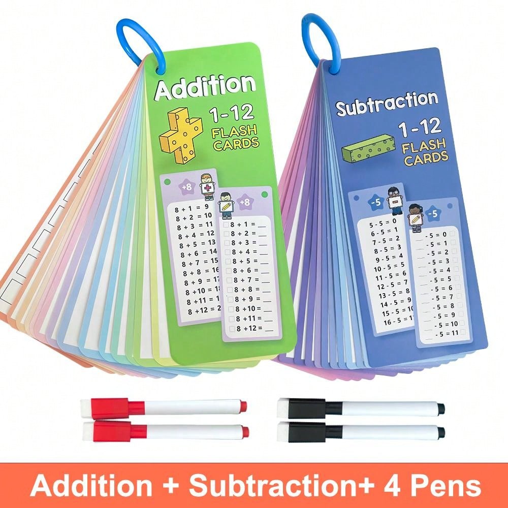 Kids Learning 1-12 Addition & Subtraction Flash Cards With Dry Erase ...
