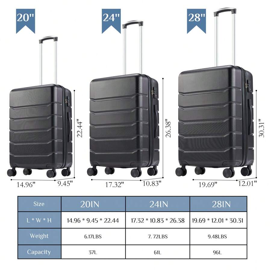 Sweetcrispy 3 Sizes Luggage, Hardside Expandable Suitcase With Double ...