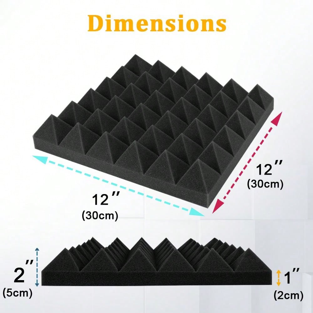 12 Pack-12x12x2 Inches High Density Acoustic Foam Wall Panels, Pyramid ...