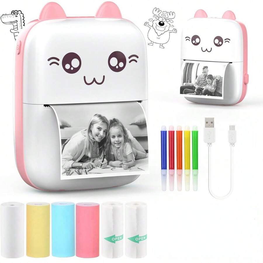 Mini Sticker Printer Cat Smart Pocket Inkless Thermal Printer With 6 ...