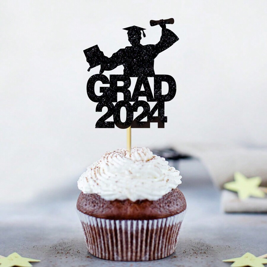 12pcs Black 2024 Grad Diploma Certificate Graduation Cap Paper Cake ...