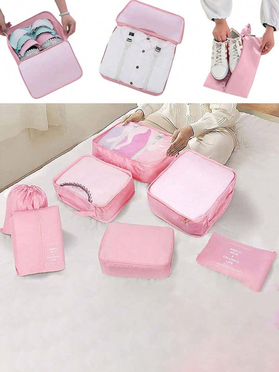 9-Piece Bundle Mouth Storage Bag, Pink 9-Piece Clothing Sorting And ...