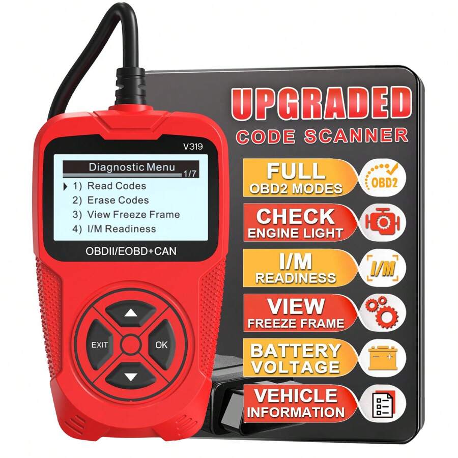 OBDII Reader Diagnostic Tool, OBD2 Car Code Scanner Check Engine Fault ...