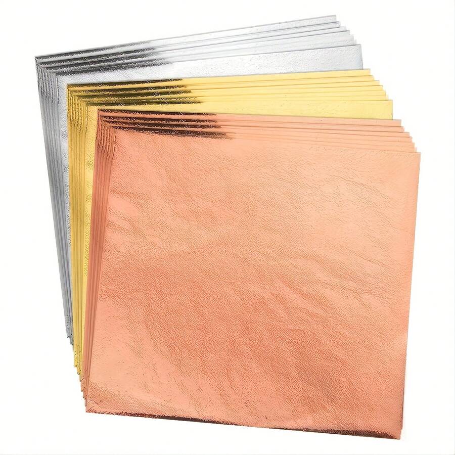 100 Sheets Imitation Rose Silver Gold Leaf Sheets Gold Foils Sheets For ...