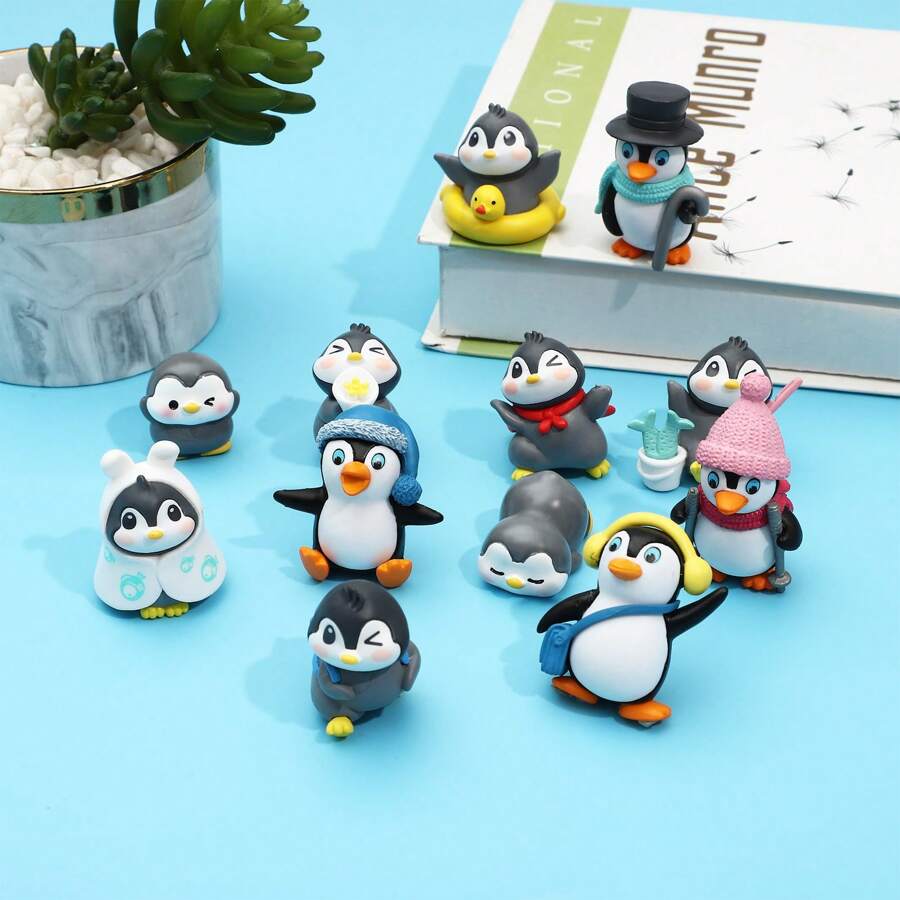 12 Pieces Mini Penguin Animals Toys Set Cute Penguin Figurines Set ...