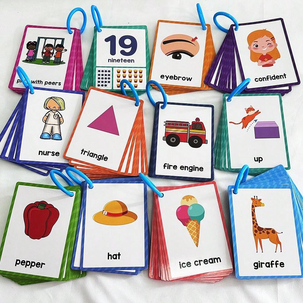 Lachilly 12 Themes Colors Shape Fruits Emotions Feeling Flashcards Kids English Words Learning ...