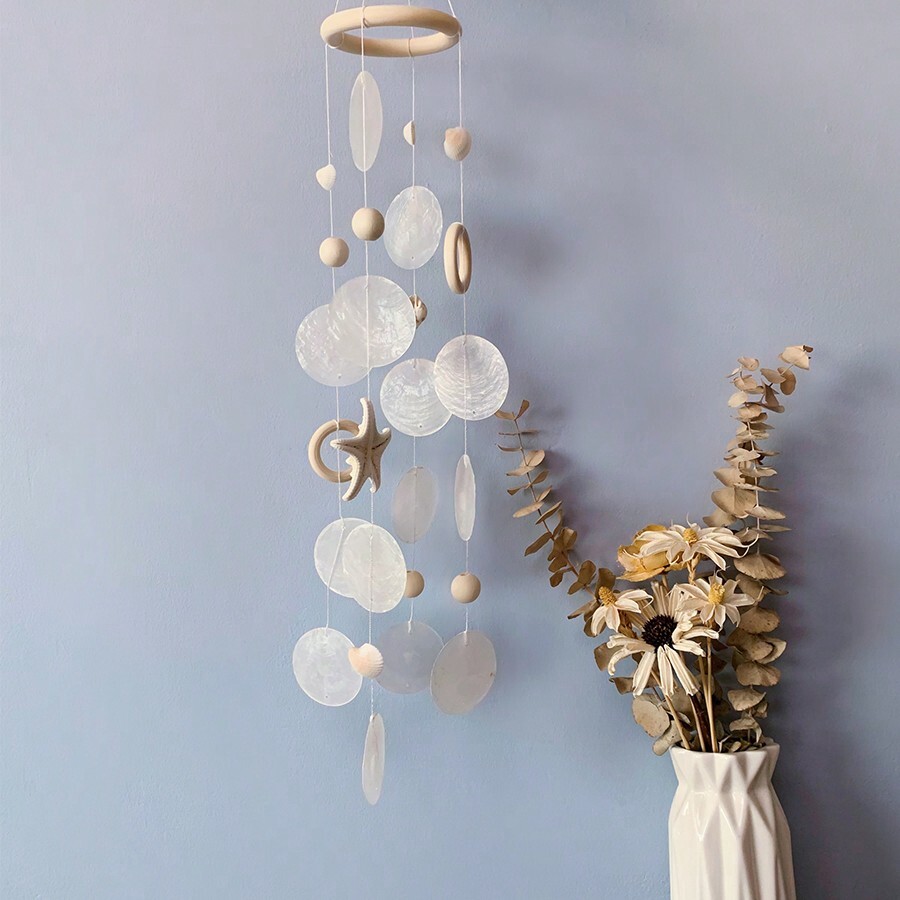 Starfish, Shell, Mirror, Conch Wind Chime. Creative Wooden Wind Chime ...