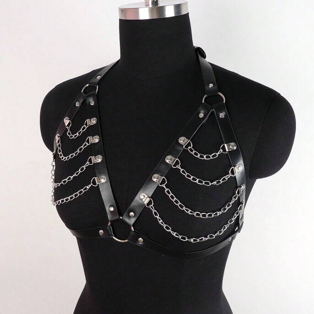 Women Leather Body Harness Waist Belt Gothic Bra Bondage Chain Top ...