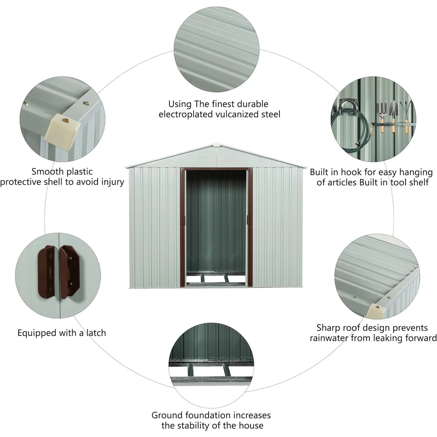Outdoor Metal Storage Shed With Punched Vents Aluminum Frame Study ...