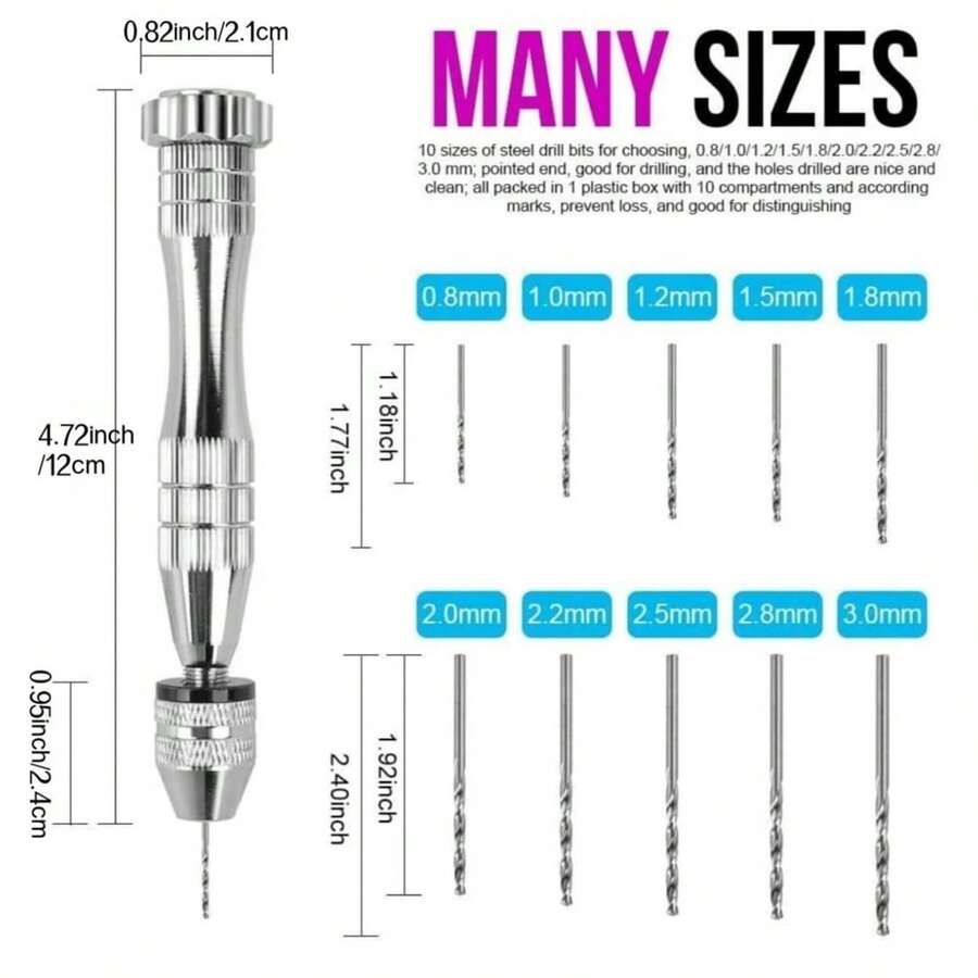 (1 Set Manual Drilling Tools)Steel Drill For Resin Molds Making With 10 ...