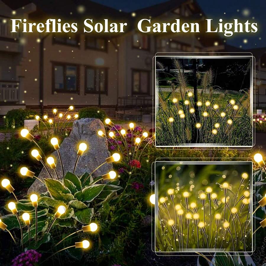 1/2/4 Pack Solar Firefly Garden Lights, 16LEDS Solar Outdoor Swaying Lights By Wind, Waterproof ...