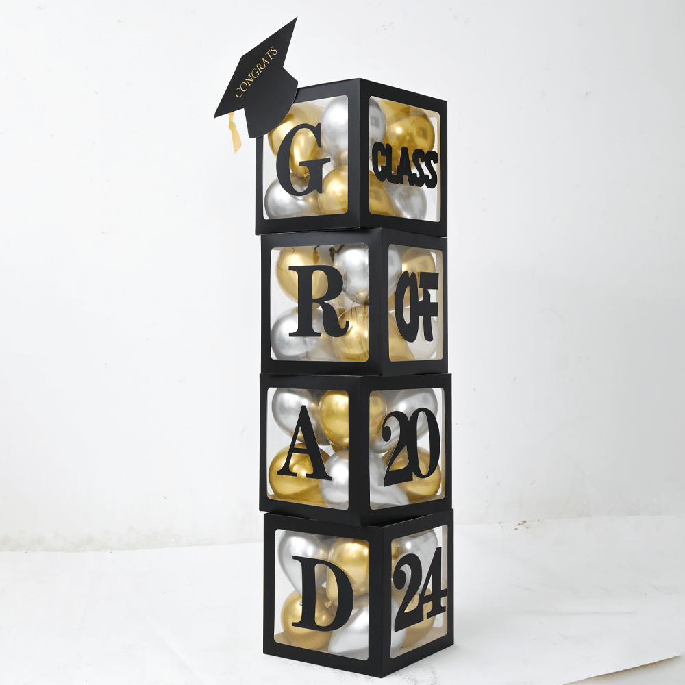 2024 Graduation Balloon Boxes Decorations, 4 Pieces Black Graduation ...