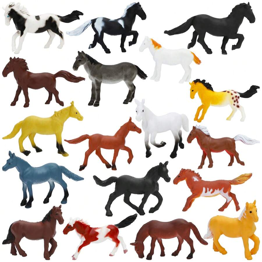 18 Pieces Mini Horse Figurines Playset Hand Painted Tiny Horse ...