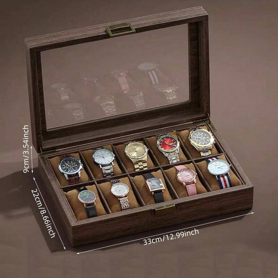 Multi-Function Watch Box With 12 Slots And Clear Top, Vintage Wood ...