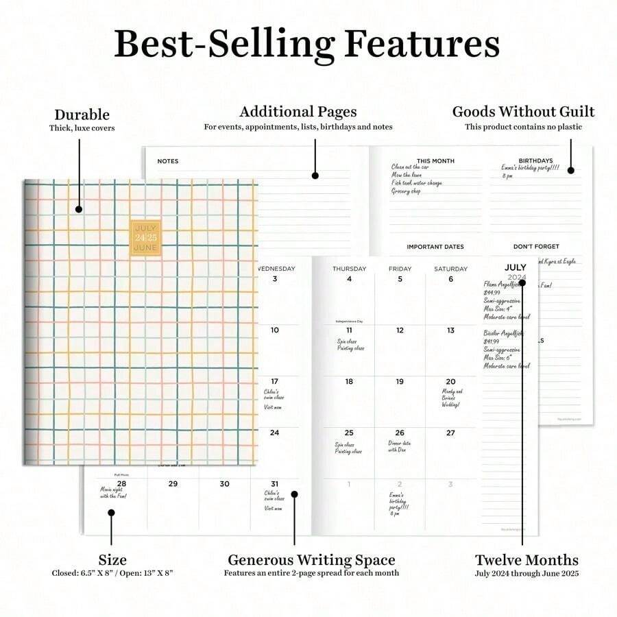 July 2024 - June 2025 Graph Paper Medium Monthly Planner | SHEIN USA