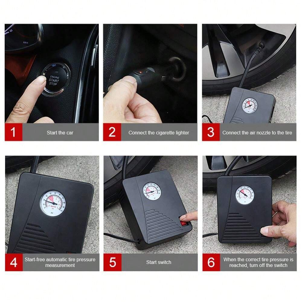 1 pieza Compresor de aire mini de 12V 100psi para automóvil, inflador de neumáticos rápido ...