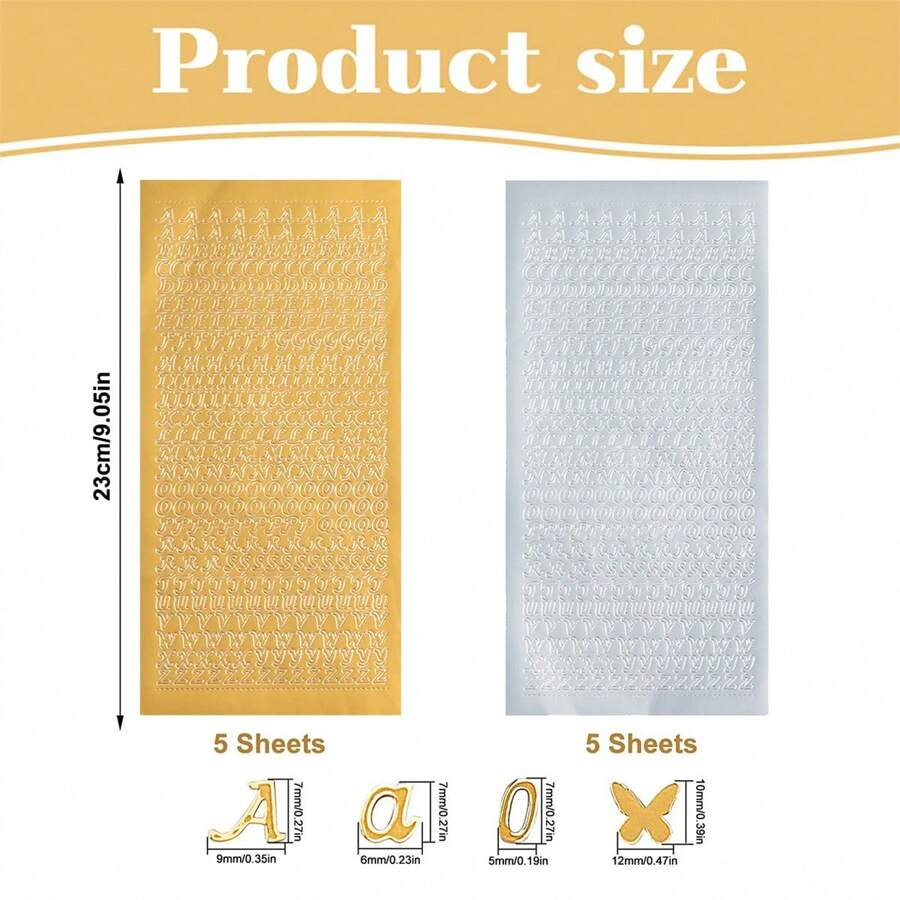 10 Sheets Self-Adhesive Letter Sticker Set, Large And Lowercase Letters ...