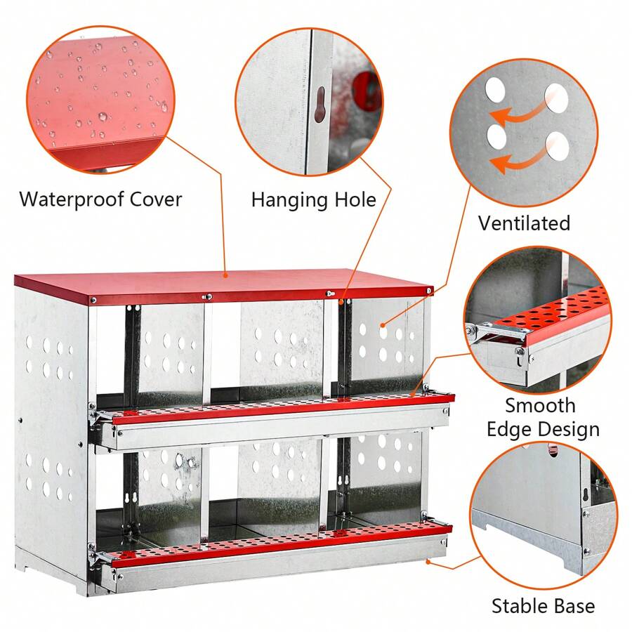 Chicken Nesting Boxes, 6-Hole Metal Chicken Nests Boxes Laying Eggs ...