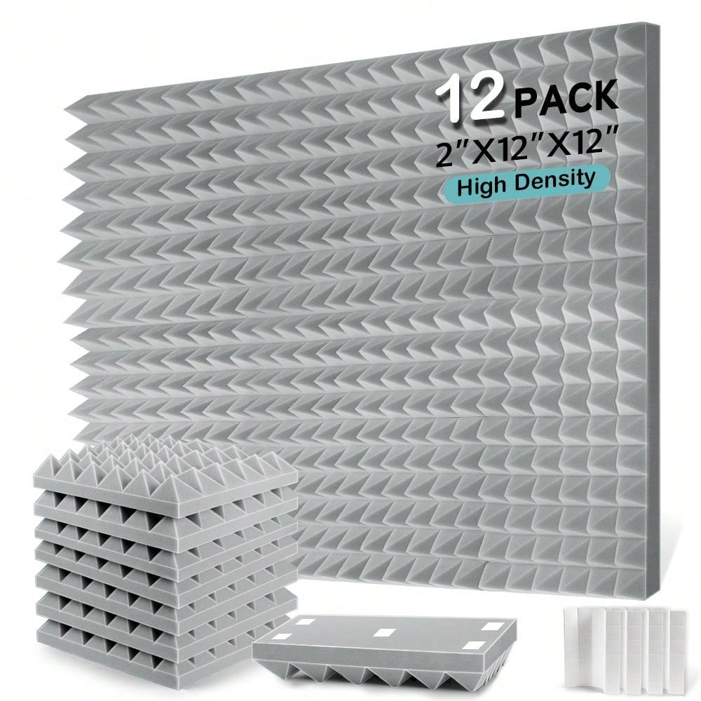 12 Pack-12x12x2 Inches High Density Acoustic Foam Wall Panels, Pyramid ...