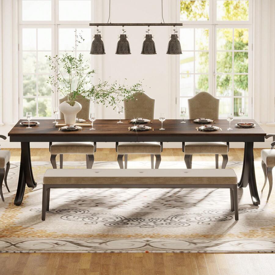Tribesigns 78.74" Extra Long Dining Table With Unique Metal Legs For Dining Room, Brown & Black ...