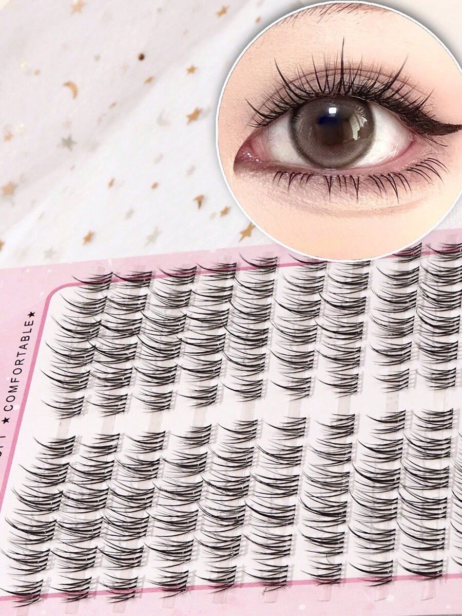 120pcs Clusters Transparent Stem Lashes Cat Eye Look Segmented ...