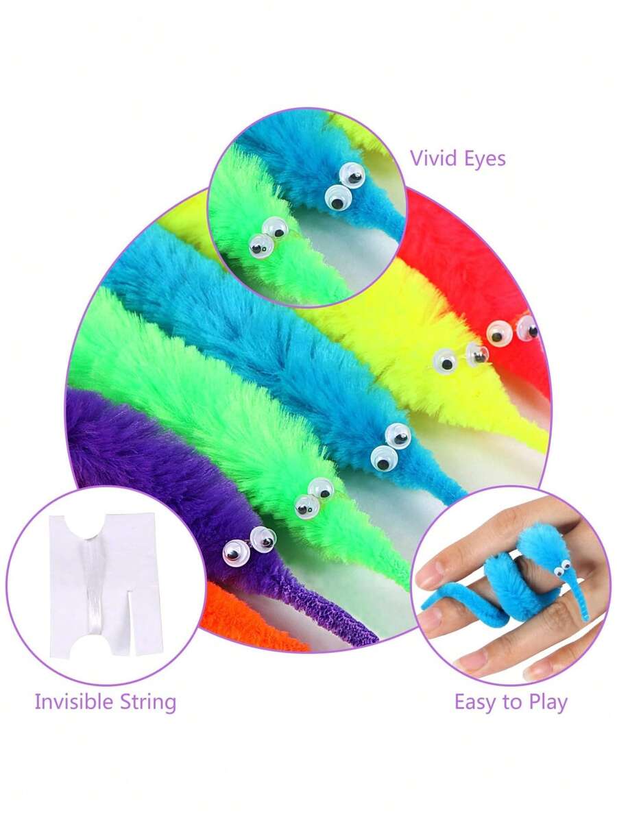 12 Pack Magic Worm Toys Wiggly Twisty Fuzzy Worms On String Trick Toys ...