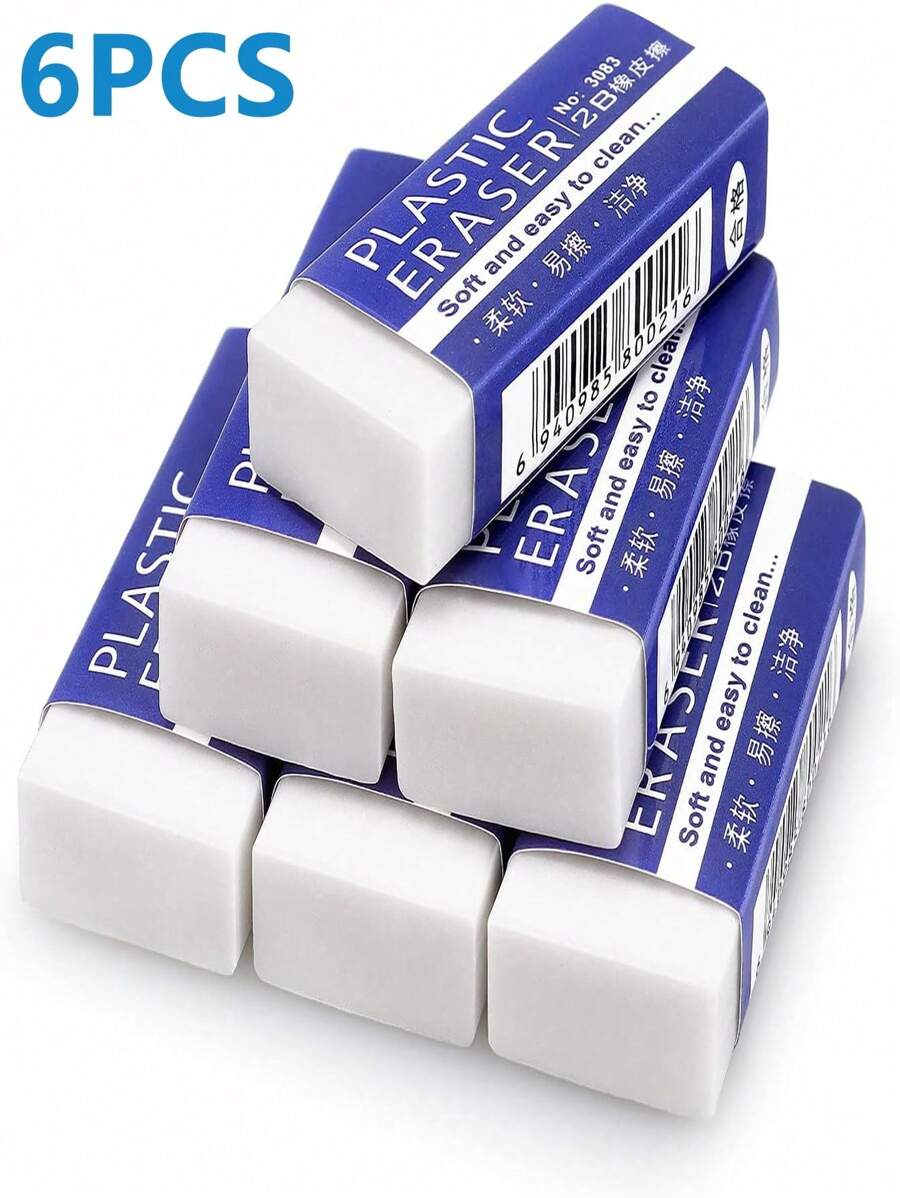 30pcs/Box, 6pcs/Box Blue Soft 2b Pencil Eraser, Easy To Erase For ...