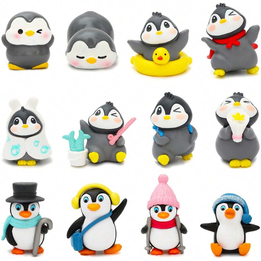 12 Pieces Mini Penguin Animals Toys Set Cute Penguin Figurines Set ...