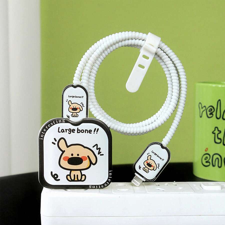 Creative Cute White Dog Shaped Usb Cable Protector Set | SHEIN UK