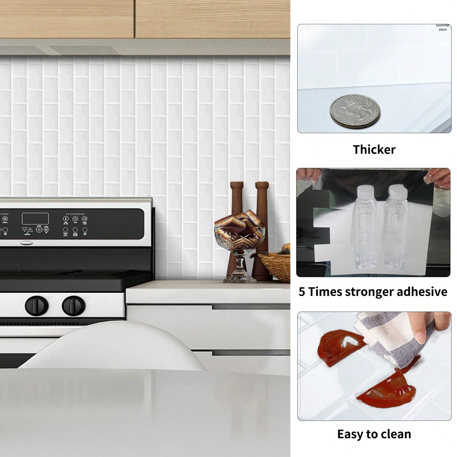 10pcs Timeless White Square Self-Adhesive Ceramic Tile Wall Stickers ...