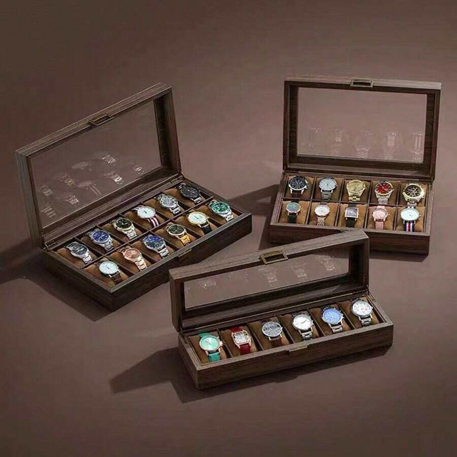 Multi-Function Watch Box With 12 Slots And Clear Top, Vintage Wood ...